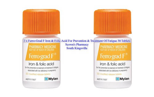 2 x Ferro-Grad F Iron & Folic Acid Ideal for Pregnancy 30 Tablets = 60 ...