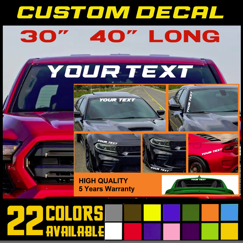 18" 24" 30" 40" LONG Custom Winshield Decal Banner Sticker for Cars ...