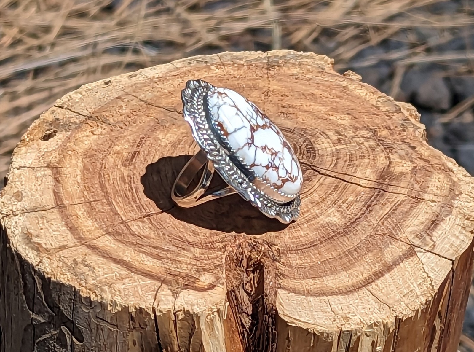 Navajo Women's Ring White Horse Magnesite Stone Native American ...