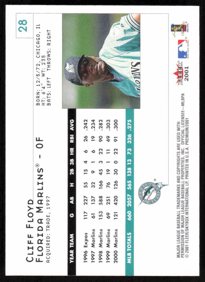 2001 Fleer Premium #28 Cliff Floyd - FREE SHIPPING | eBay