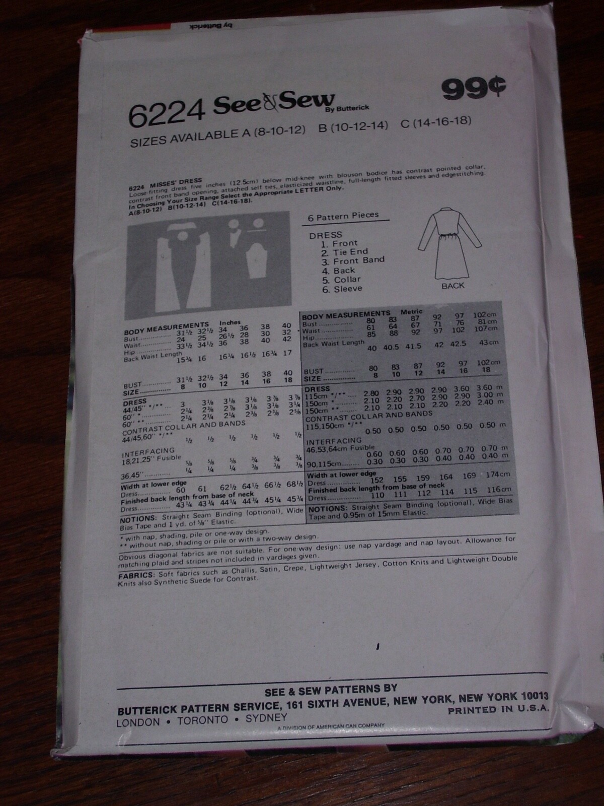 💐1979 UNCIRCULATED BUTTERICK #6224 - LADIES DASHIKI STYLE DRESS PATTERN ...