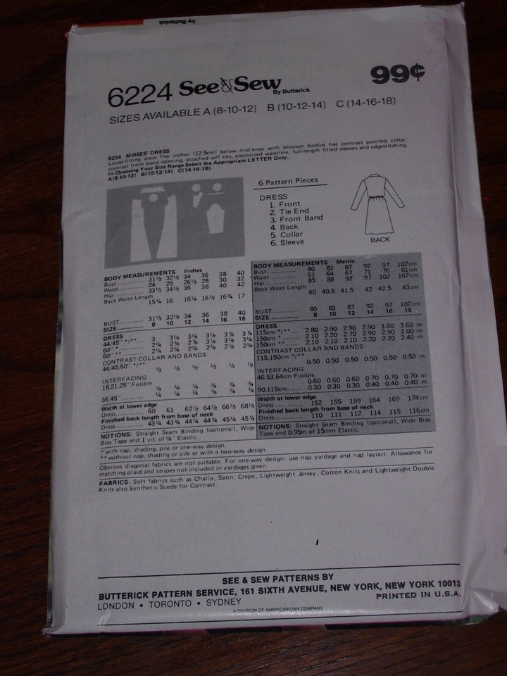 💐1979 UNCIRCULATED BUTTERICK #6224 - LADIES DASHIKI STYLE DRESS PATTERN ...