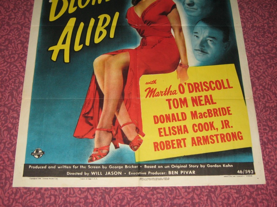 1946 Universal BLONDE ALIBI Crime Film Noir ONE SHEET POSTER Martha O'Driscoll | eBay