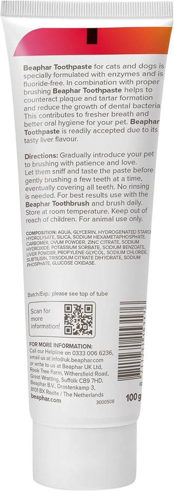 Beaphar Dog & Cat Toothpaste 100g Plaque Tartar Control Fresh Breath ...
