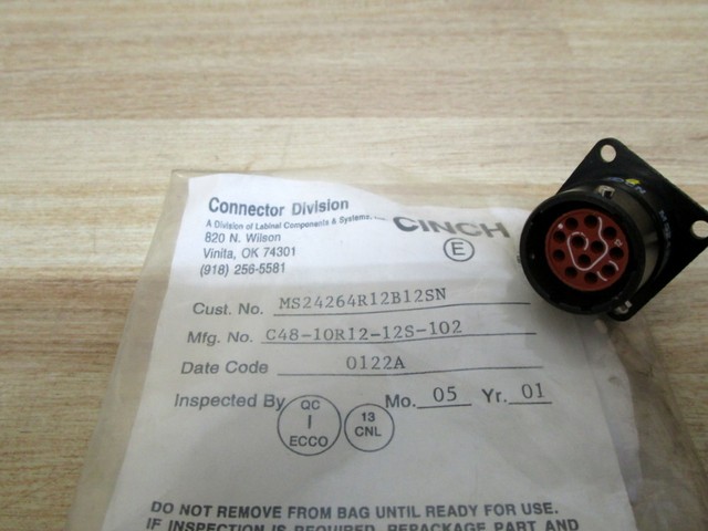 Cinch MS24264R12B12SN CONNECTORS W/ Strain Relief Glenair MS27291-2 for ...