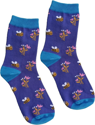 BEES Womens Purple Blue Insect Bugs Fun Novelty Socks | One Size UK 4-7 ...