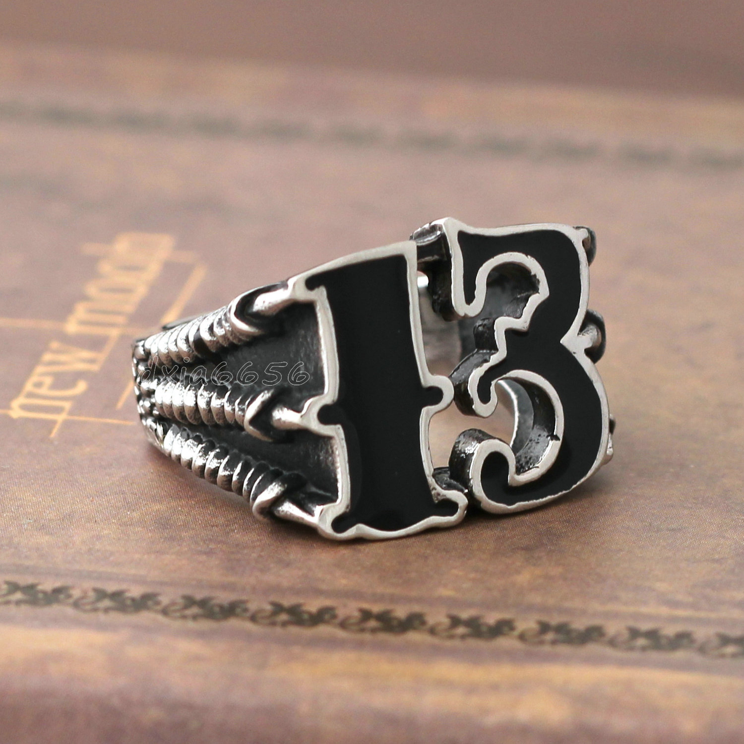 Men's Lucky Number Dragon Claw Numeral 13 Black Enamel 316L Stainless ...