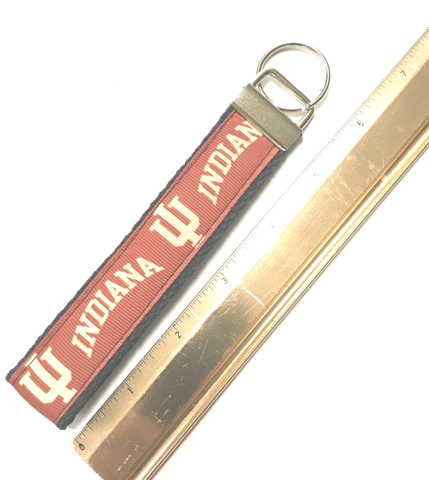 Handmade Key Chain Wristlet, Key Fob Decorated with INDIANA UNIVERSITY ...