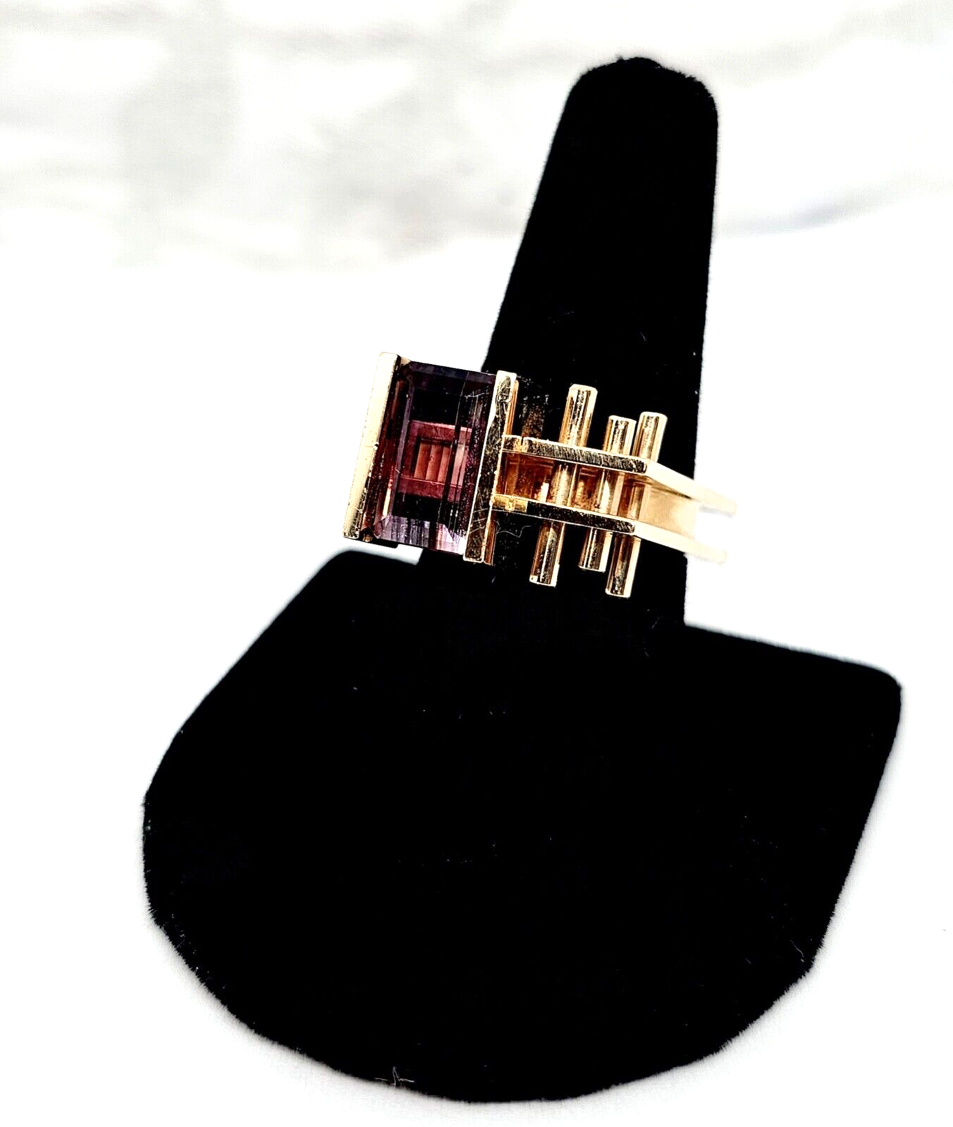 ROBERT TRISKO 14K GOLD DIAMONDS & LAB AMETHYST STACKABLE SCULPTURE RING ...