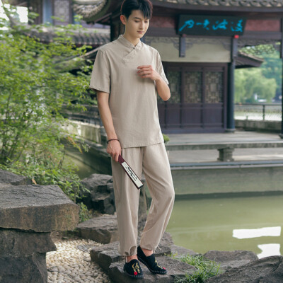 Summer Men Short Sleeve KungFu Tang Fu Unisex Tai Chi YOGA Fitness Zen ...