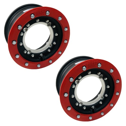 Hiper Tech 3 Red Front Beadlock Wheels Rims 10" 10x5 3+2 4/144 KFX 450 ...