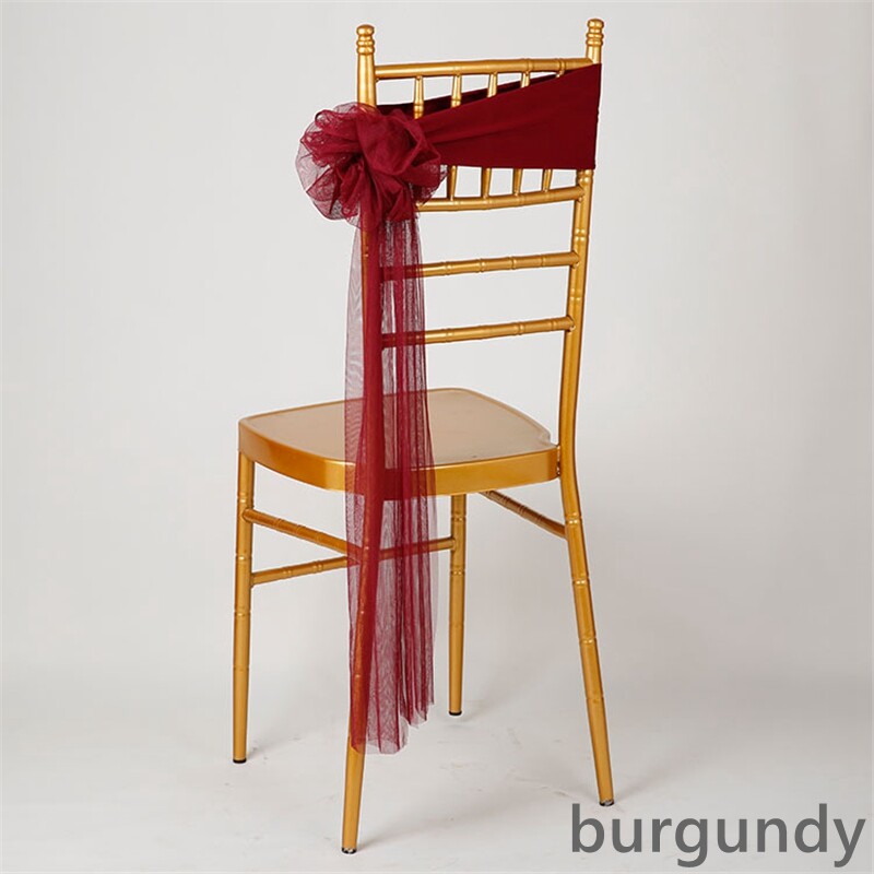 10pcs Wedding Chair Sash Ribbon Cover Mesh Tulle Voile Bow Stretch ...
