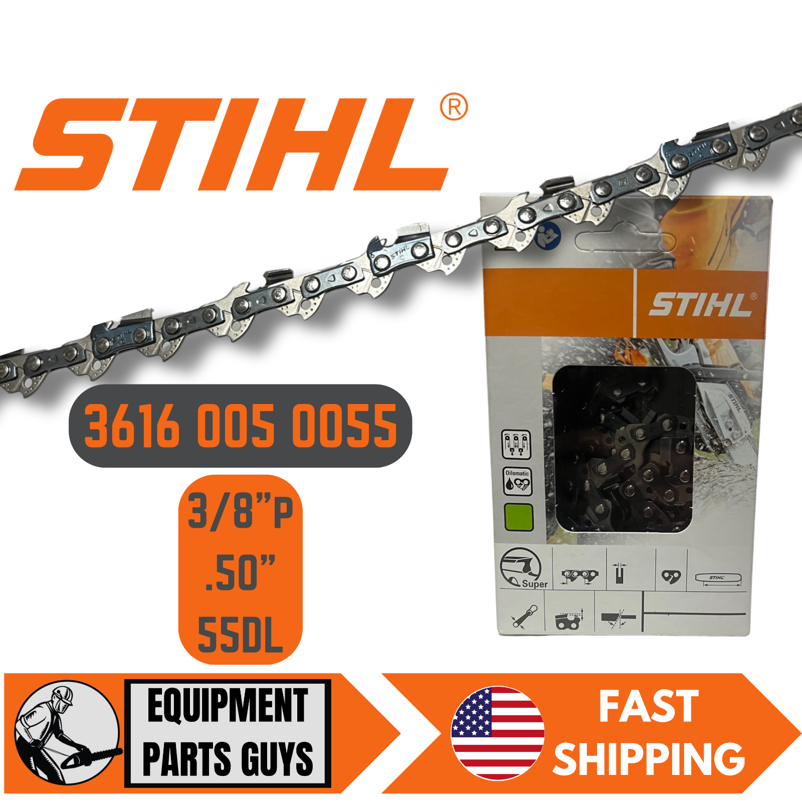STIHL 63PS3 55 16" Chain 3/8 Picco .050" Gauge 55 link 3616 005 0055 ...