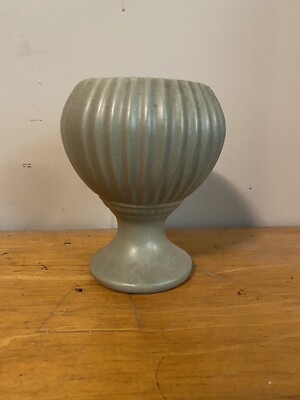 VTG McCoy Floraline Ribbed Olive Green Pedestal Vase # 407 | eBay