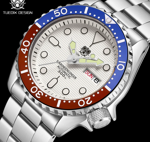 TUEDIX TD-1864 Day Date Automatic Watch Japan NH36 WHITE Red Blue PEPSI ...