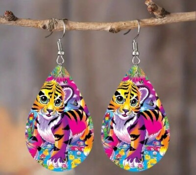 Colorful Tiger Cub Wooden Teardrop Dangle Earrings - New Lisa Frank ...
