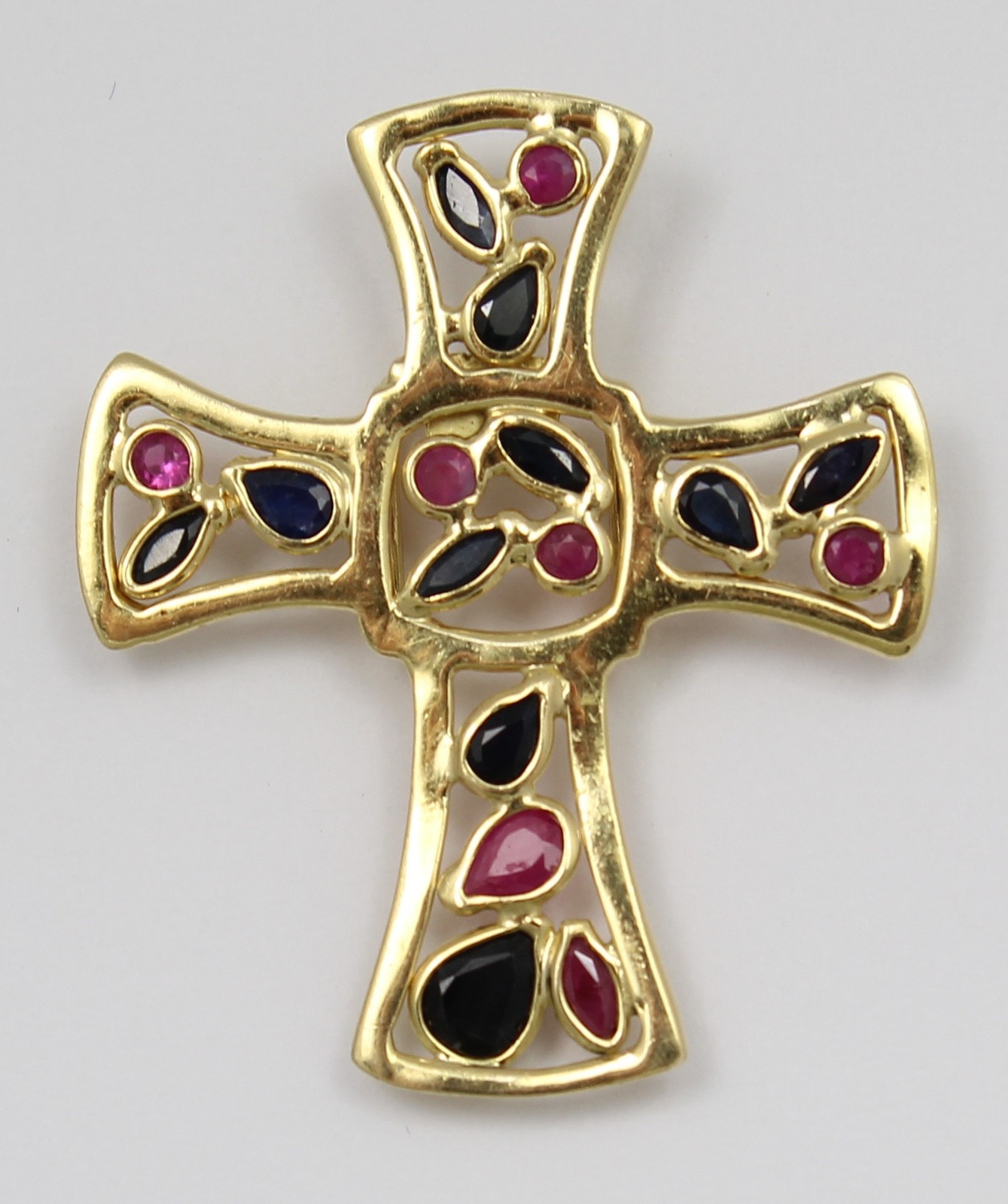 18k Yellow Gold Ruby and Sapphire Cross Pendant | eBay