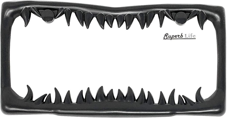 Shark Tooth License Plate Frame (Black Painted Metal) with Screws Caps ...