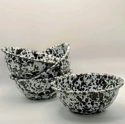 Set 4 Crow Canyon Marble Enamelware Salad Cereal Bowl Black White ...