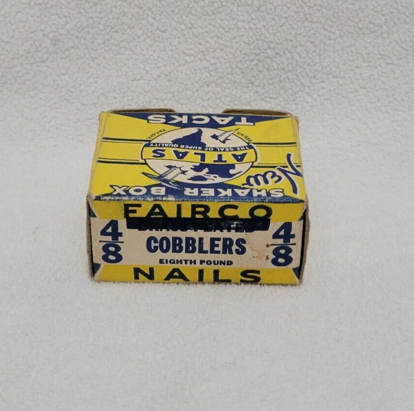 Vtg Atlas Shaker Box Sterilized Tacks 4/8 cobblers Nails 1/8Lb Box 1/4 ...