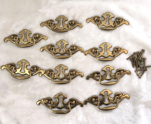 Lot of 10 Vintage Metal Faux Keyhole Drawer Pulls Dresser Drawers With ...