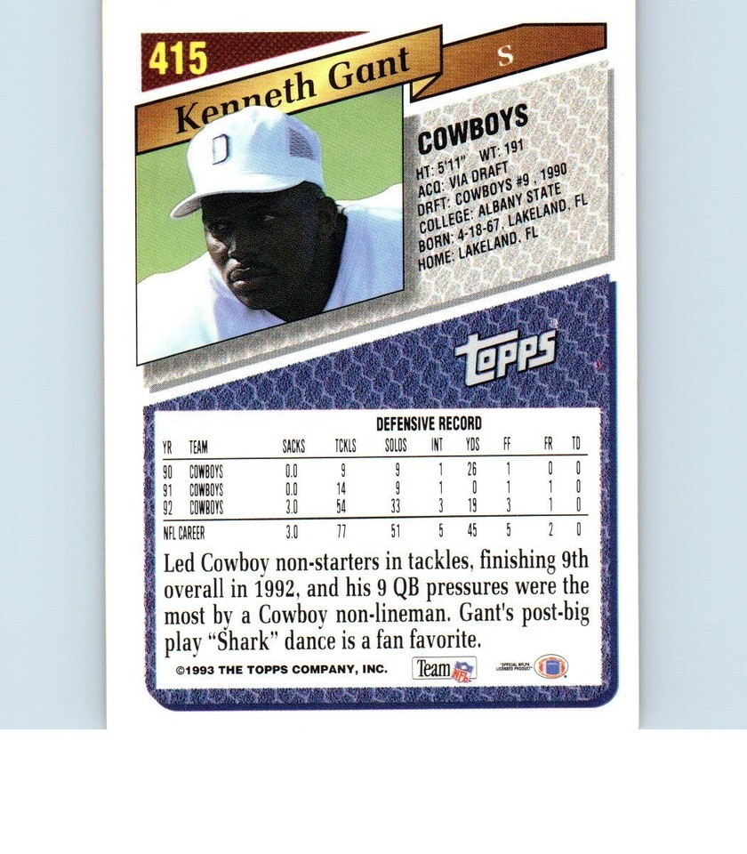 Kenneth Gant 415 Cowboys 1993 Topps NFL Football Trading Card | eBay