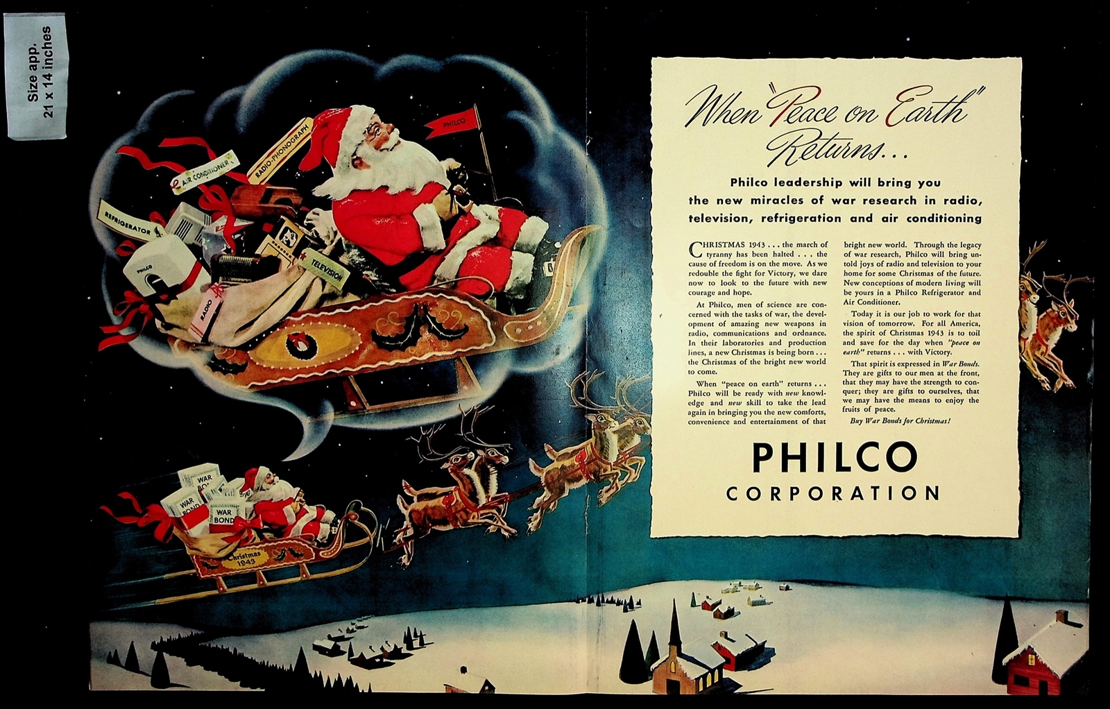 1944 Philco Corp Peace on Earth Santa Radios Reindeer Vintage Print Ad ...