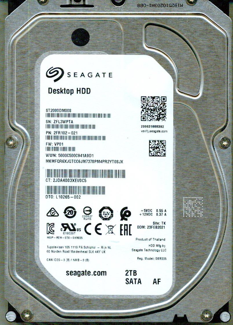 ST2000DM008, 2FR102-021, VP01, TK, ZFL3 SEAGATE SATA 2TB FEB 2021 | eBay