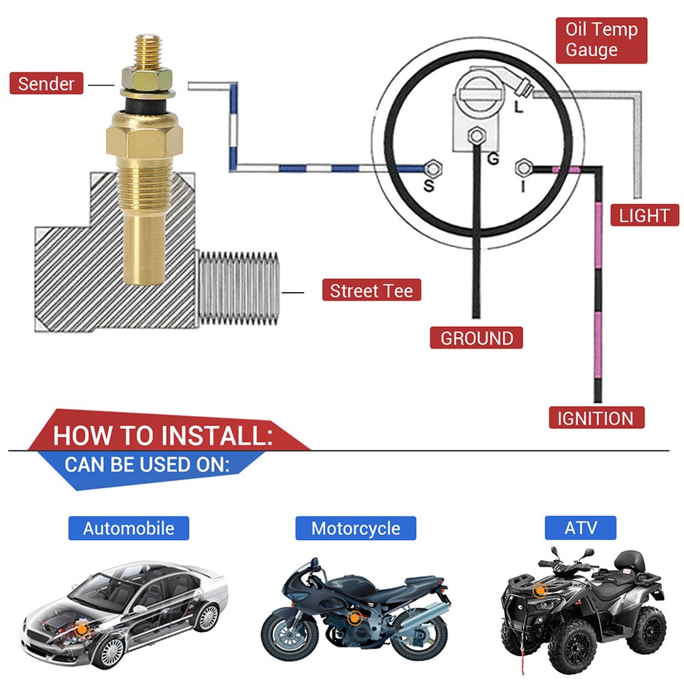 Water Oil Temperature Gauge Sensor Temp sensor 1/8" NPT Male Auto Meter ...