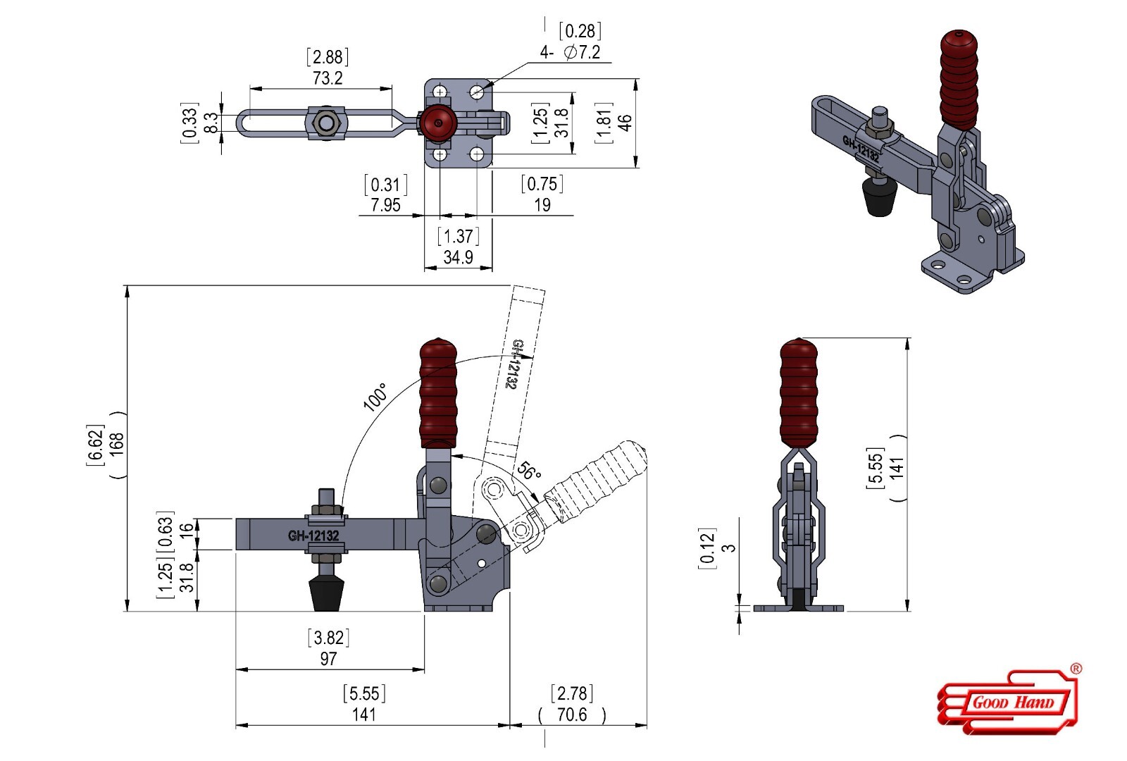 Good Hand GH-12132 Vertical Toggle Clamp, 375 lb (cross ref 207-UL) NEW ...