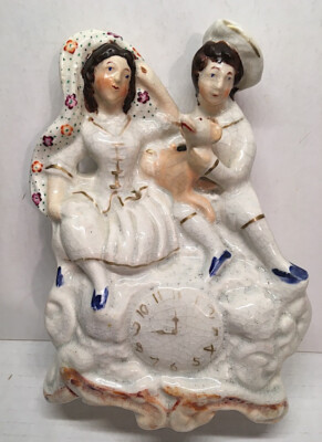 7 " Staffordshire Flatback Flat Back - 2 Figures Man Woman with Dog on ...