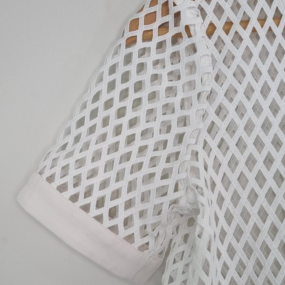 Kookai White Mesh Top Size 36 AU 8 Diamond Lattice Overlay Summer Beach ...