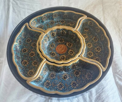 Japanese KUTANI YAKI WARE Lazy Susan Aochibu Tessen Blue Dot Showa | eBay