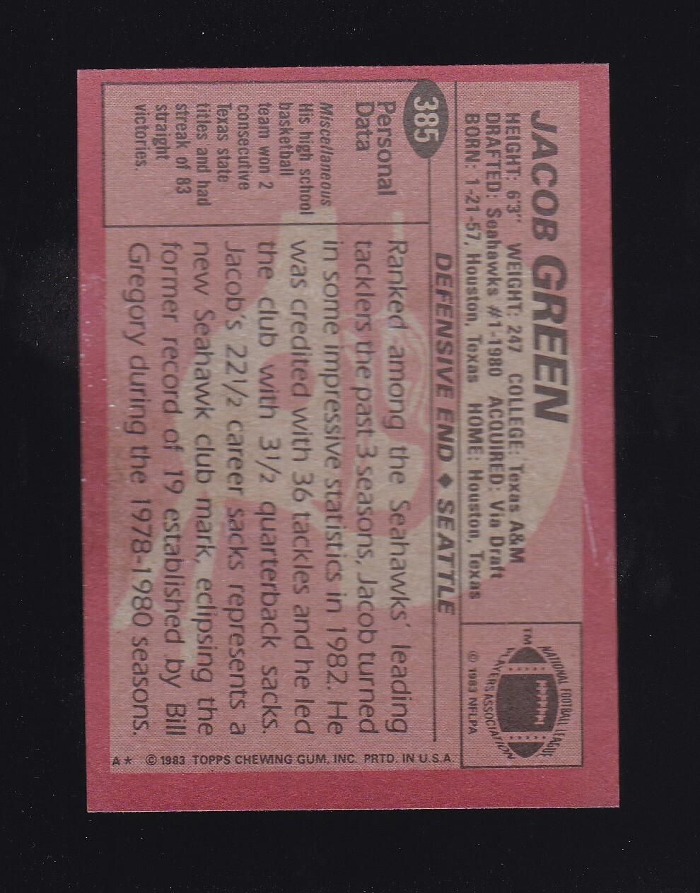 1983 Topps Jacob Green #385 Seattle Seahawks | eBay