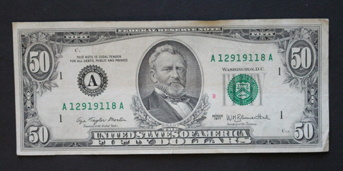 1977 $50 Federal Reserve Note/Boston/F-2119A/average circulation/FREE ...