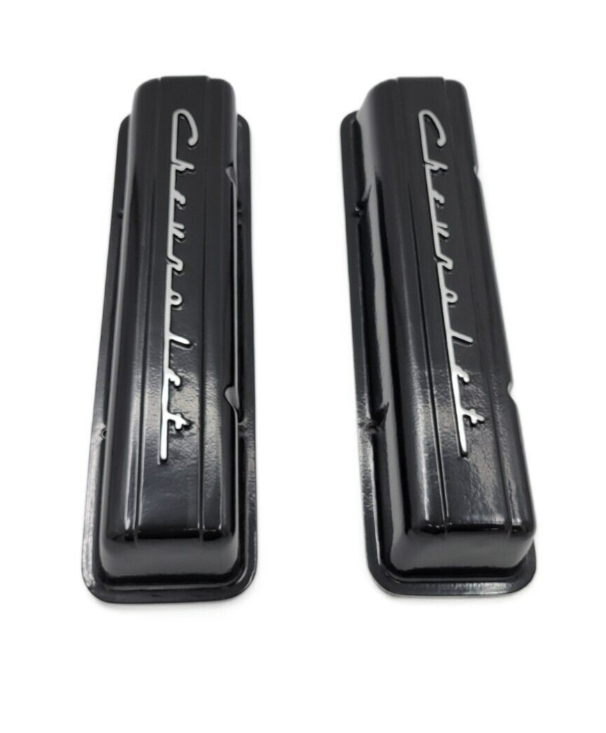 Black "Chevrolet" Script Valve Covers For SBC Small Block Chevy - No ...