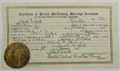 1924 Marriage License Seal Jefferson County Kentucky Brohm Bates ...