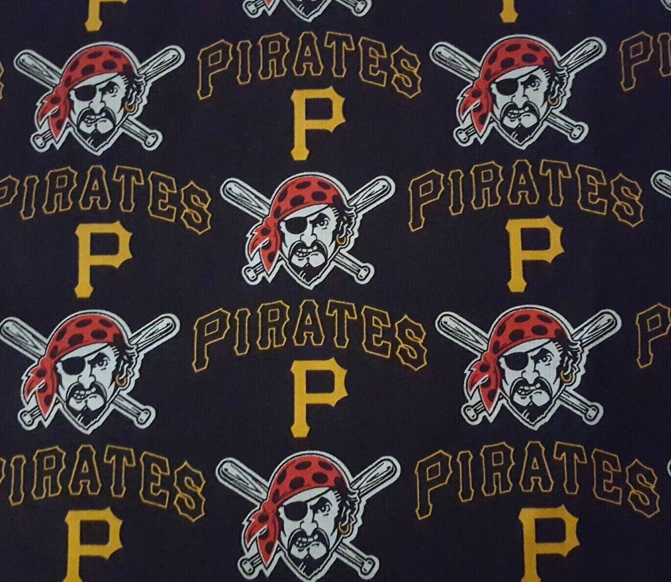 Pittsburgh Pirates Baseball BTY Fabric Traditions 58" Wide on Black MLB ...