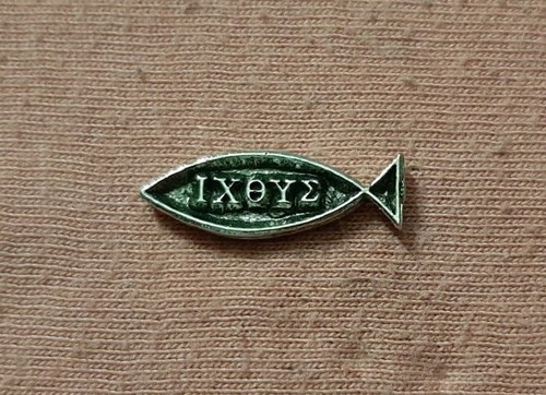 Religious IXOYE Jesus Fish Ichthys Greek Letters Silver Tone Lapel Pin ...