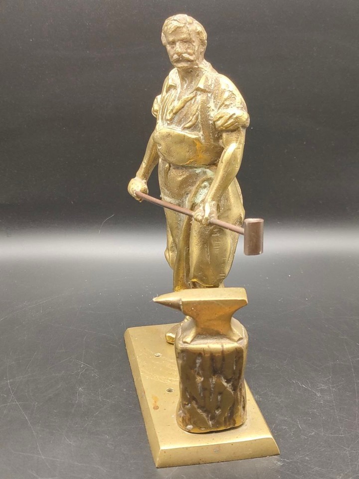 Vintage Solid Brass Blacksmith Figurine – Heavy 20cm Sculpture ...