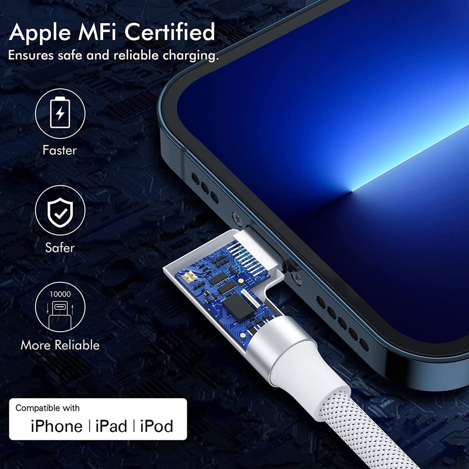 iPhone USB to Lightning Cable,【2Pack 6FT MFi Certified】Right Angle 90 ...