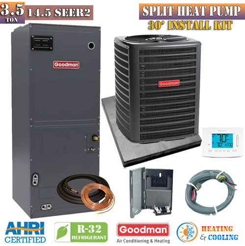 R32 Goodman 3.5 Ton Heat Pump Air Handler System 14.5 SEER2 with 30 ...