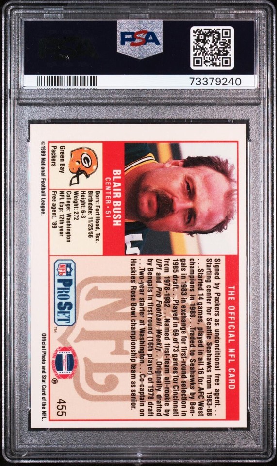 1989 Pro Set #455 Blair Bush Unissued Card Promo RARE Only 5 Graded PSA ...