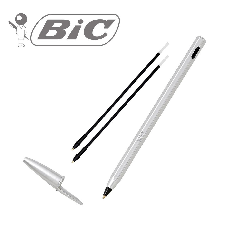 BIC Aluminum Body Refillable Cristal Re'new Ball Point Pen 1.0mm with 2 ...