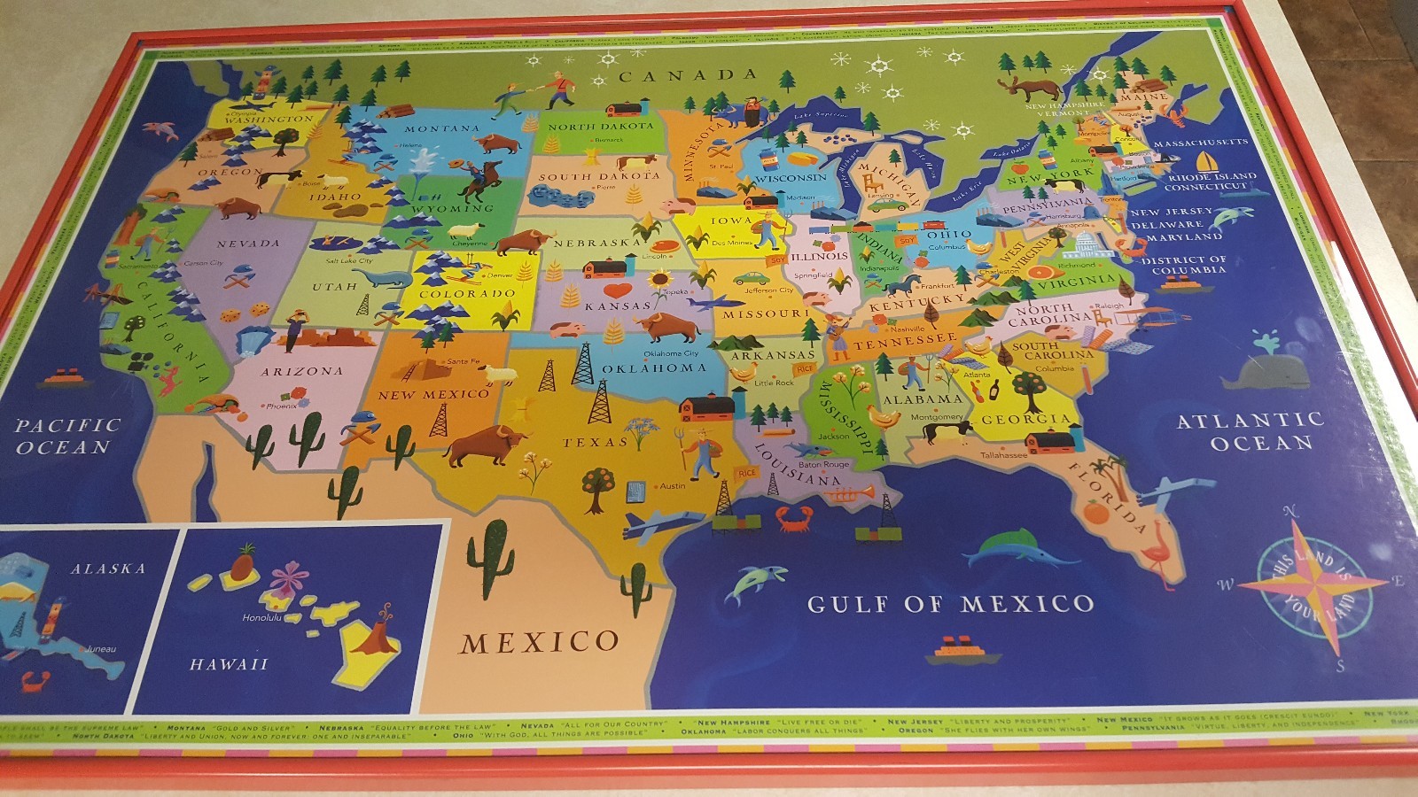 Colorful U.S. Map With State Capitols And State Mottos | eBay