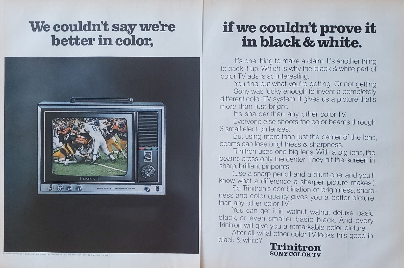 1971 Sony Trinitron Color TV Television Solid State Vintage 2-Page ...