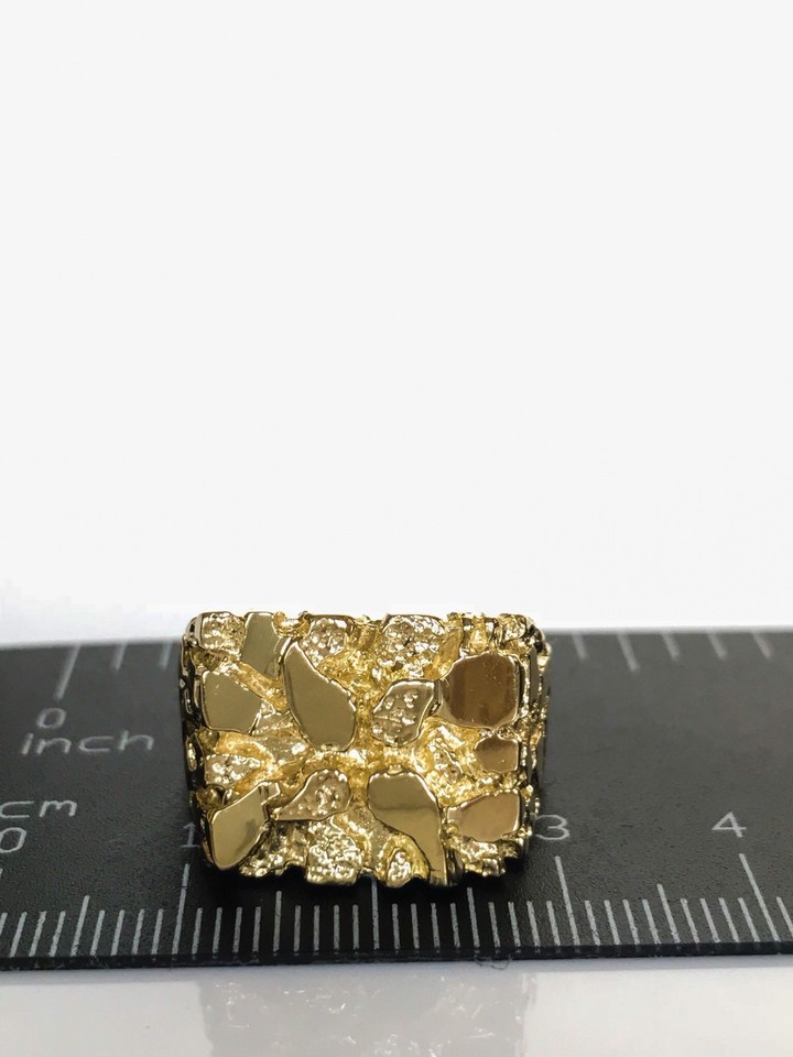 Men's 14k Solid Gold Nugget Yellow Big Bold Gold Ring | eBay