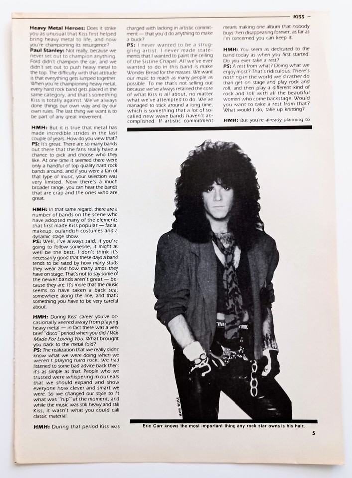 KISS GENE SIMMONS IN CONCERT~VINTAGE 1980s FULL PAGE MAGAZINE POSTER ...