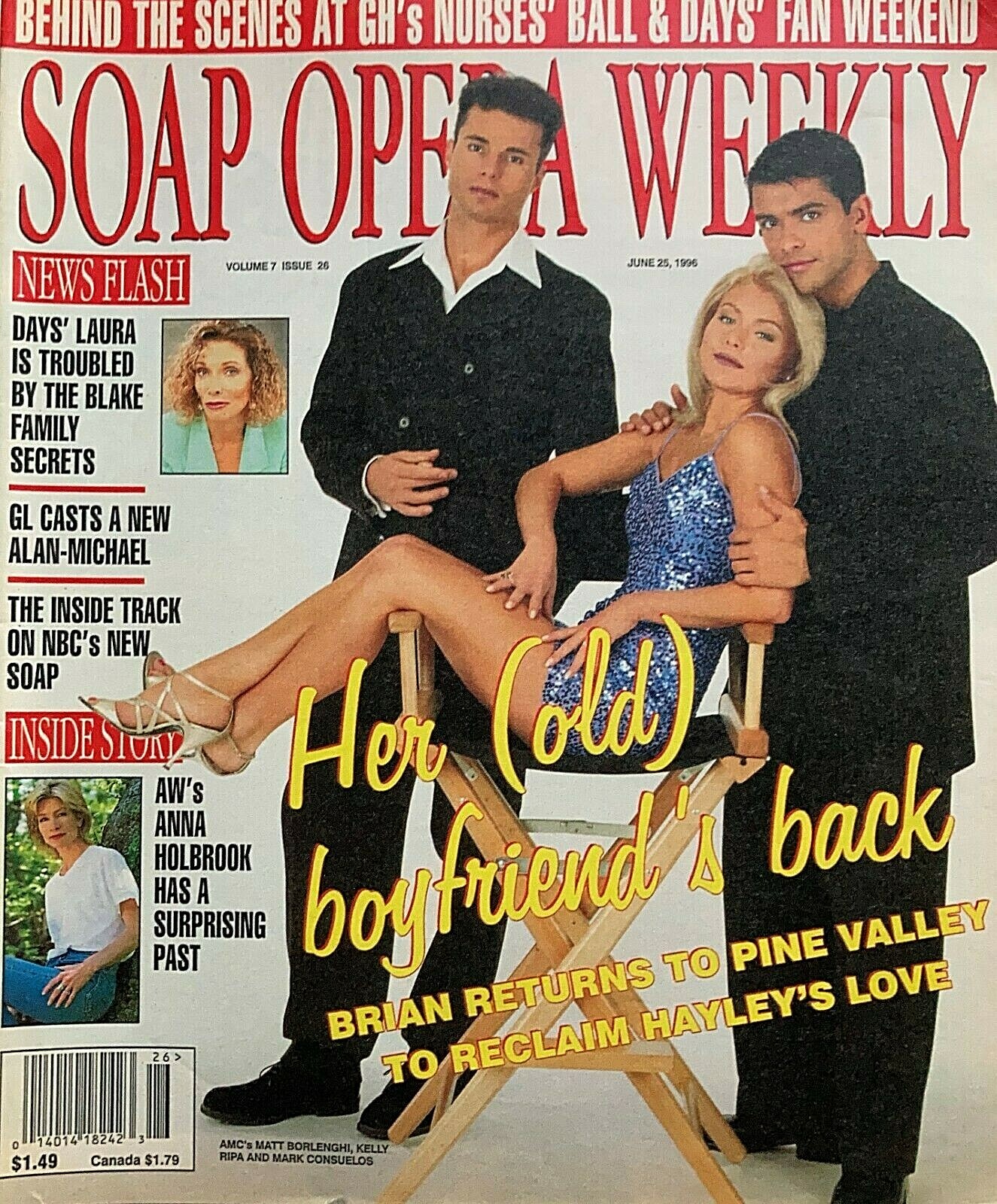 KELLY RIPA MARK CONSUELOS MATT BORLENGHI June 25 1996 SOAP OPERA WEEKLY ...