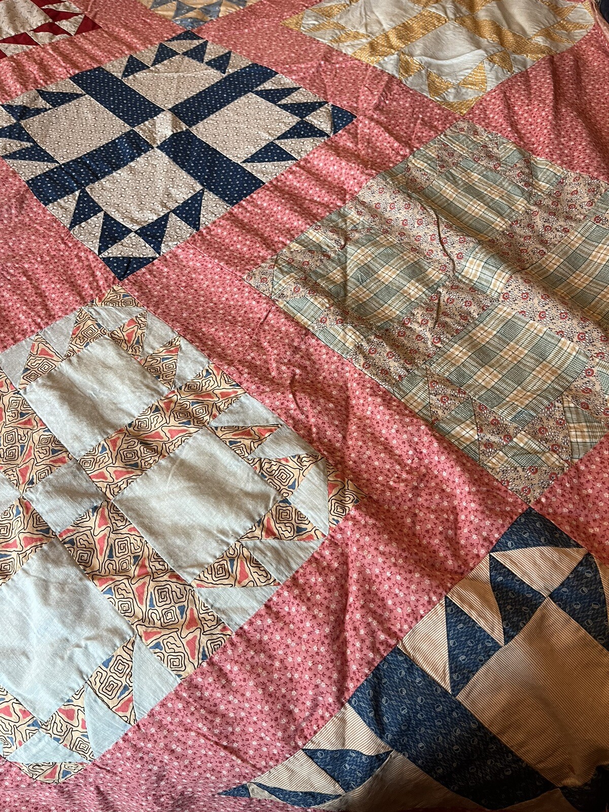 Vintage Antique Handmade Quilt Top Calico Patchwork Indigo Americana ...